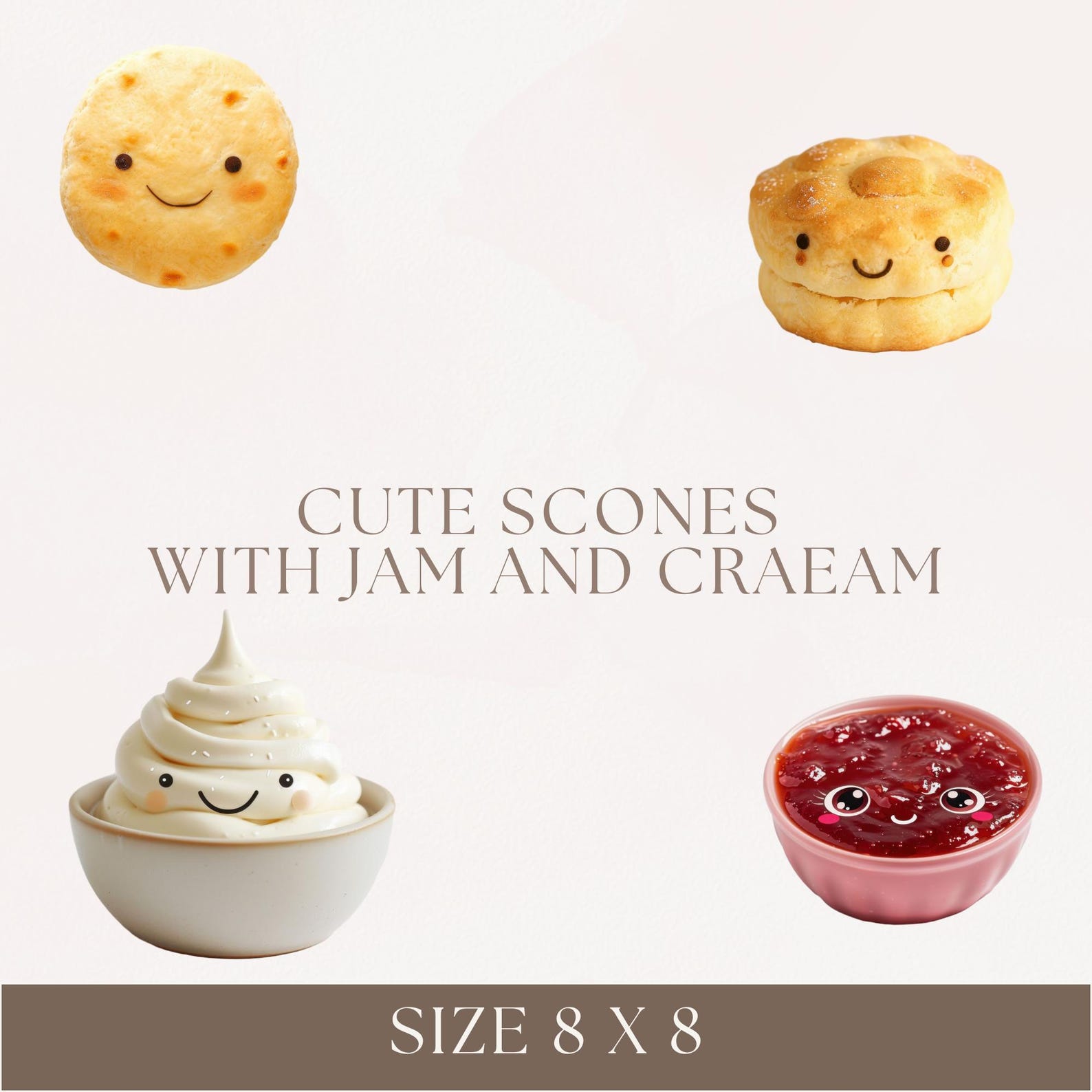 Cute Kawaii Scones and Cream Jam Graphics, Scones Clipart, Baby Shower ...
