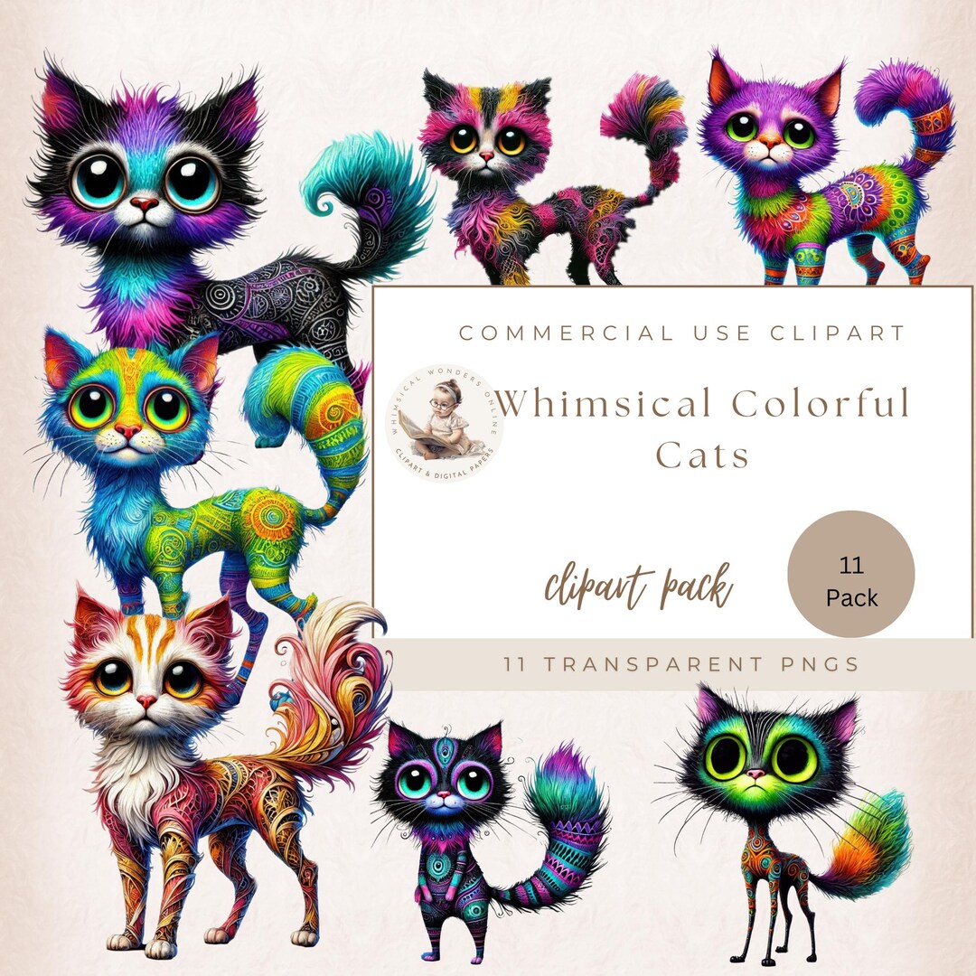 Quirky Cat Clipart PNG, Whimsical Cats, Whimsy Cat Graphics Funny ...