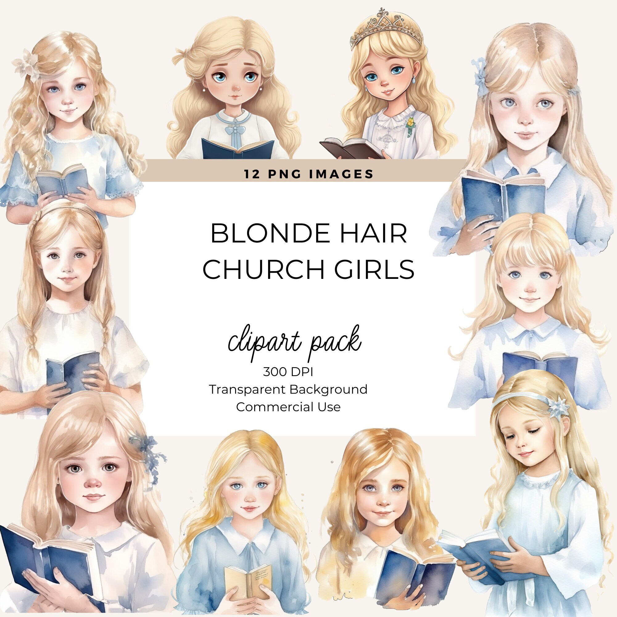 Church Girls Bible Vibes Reading Girl Watercolor Clipart - Etsy