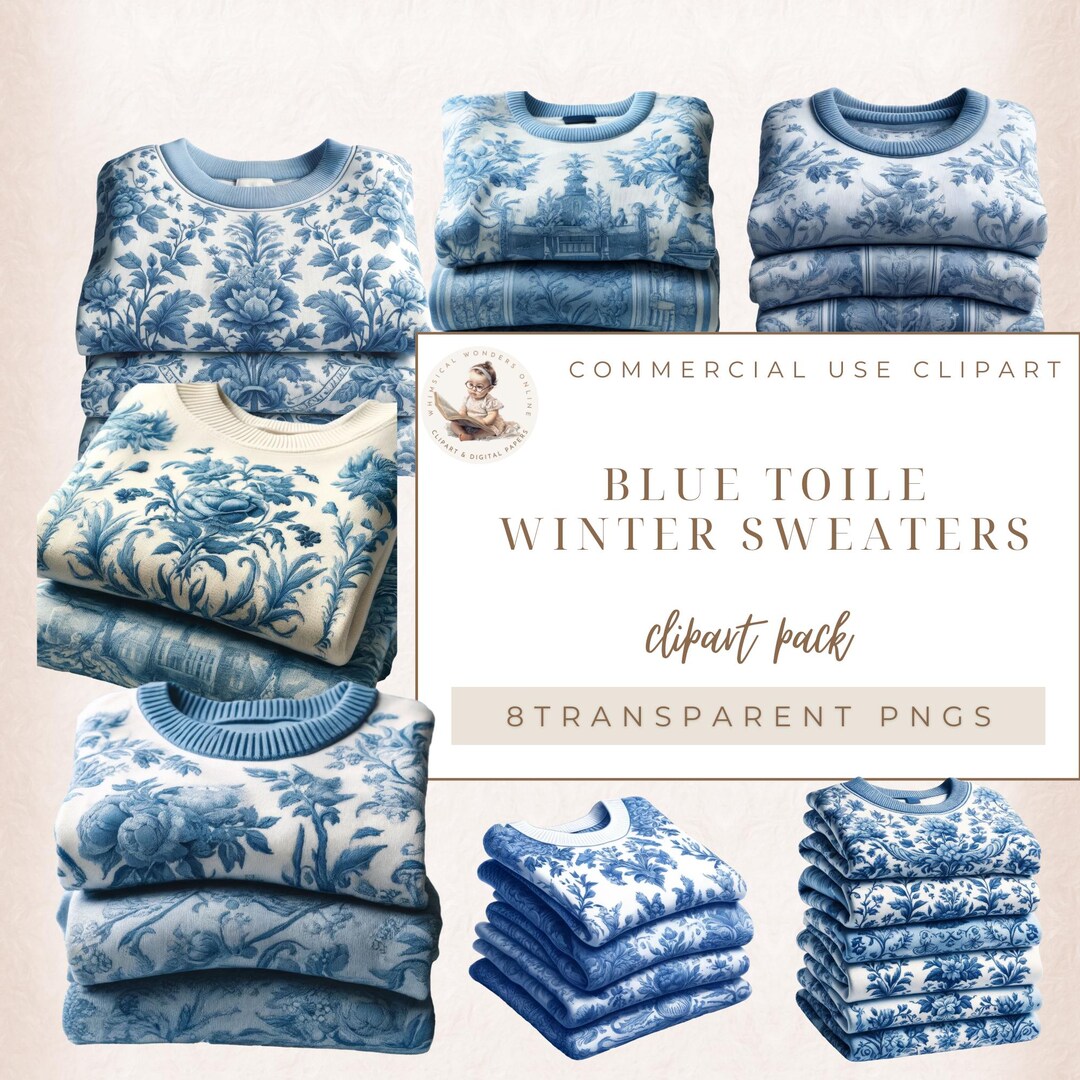 Blue Toile Clipart, Blue Toile De Jouy, Winter Seaters, Toile Jumpers ...