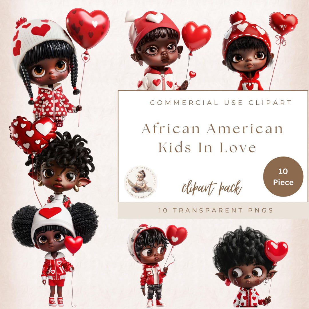 African American Kids in Love, Valantines Kids, Romantic Clipart ...