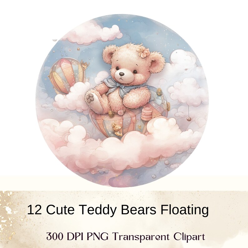 Cute Watercolor Floating Teddy Bears Clipart Commercial Use - Etsy