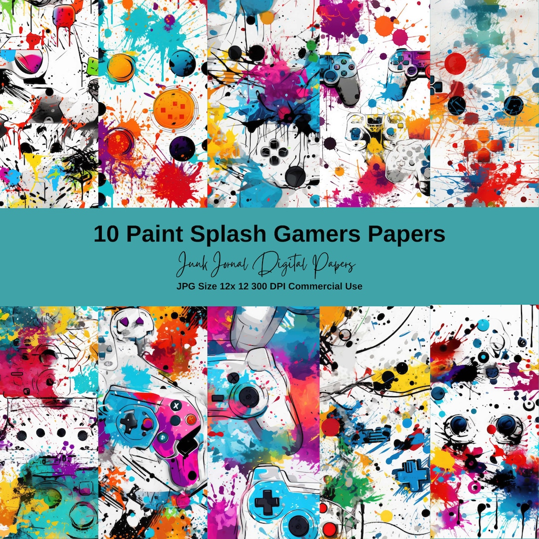 Video Game Digital Paper Paint Splash Gamer Background Pattern ...