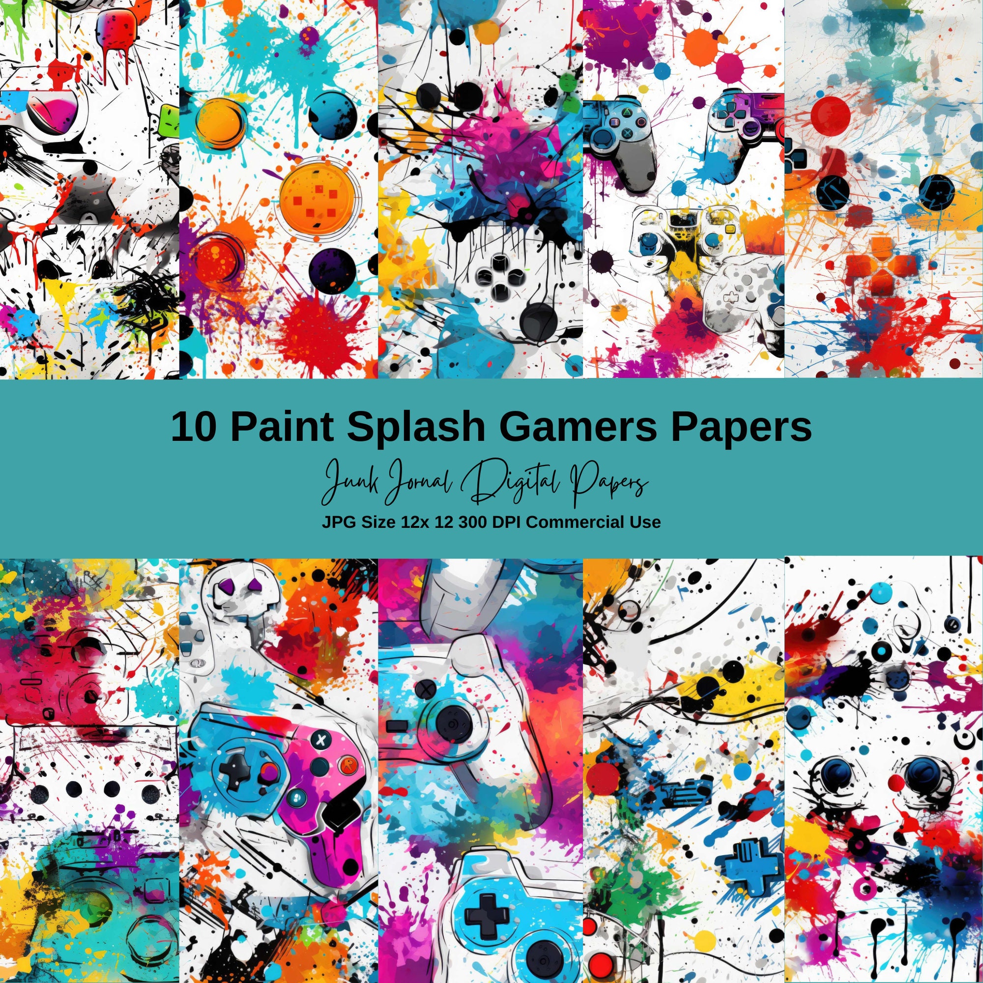 Video Game Digital Paper Paint Splash Gamer Background Pattern ...