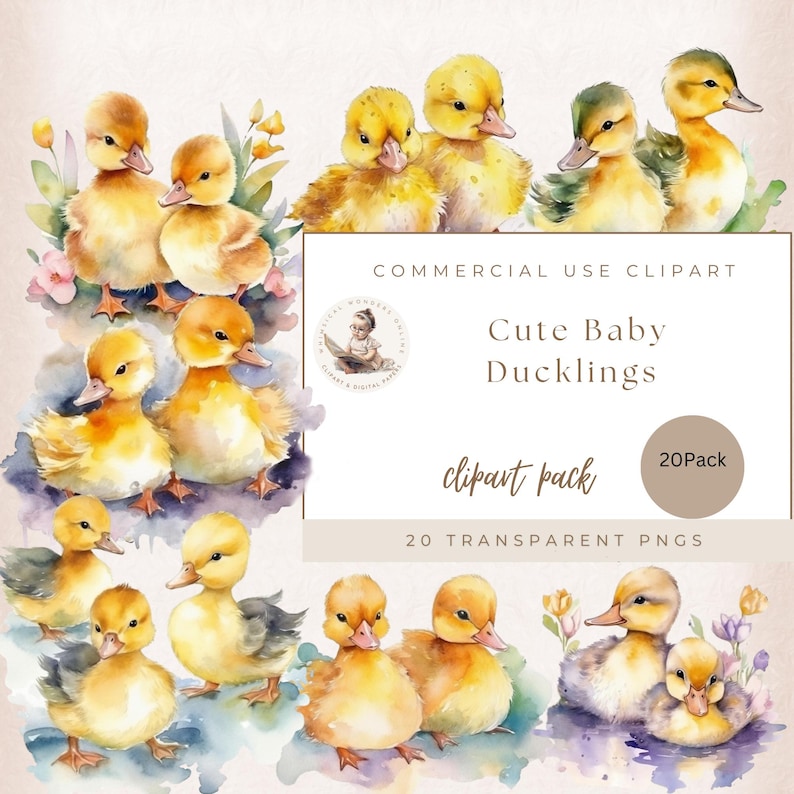 Cute Baby Duck Clipart Bundle, Watercolor Adorable Duckling Clipart ...