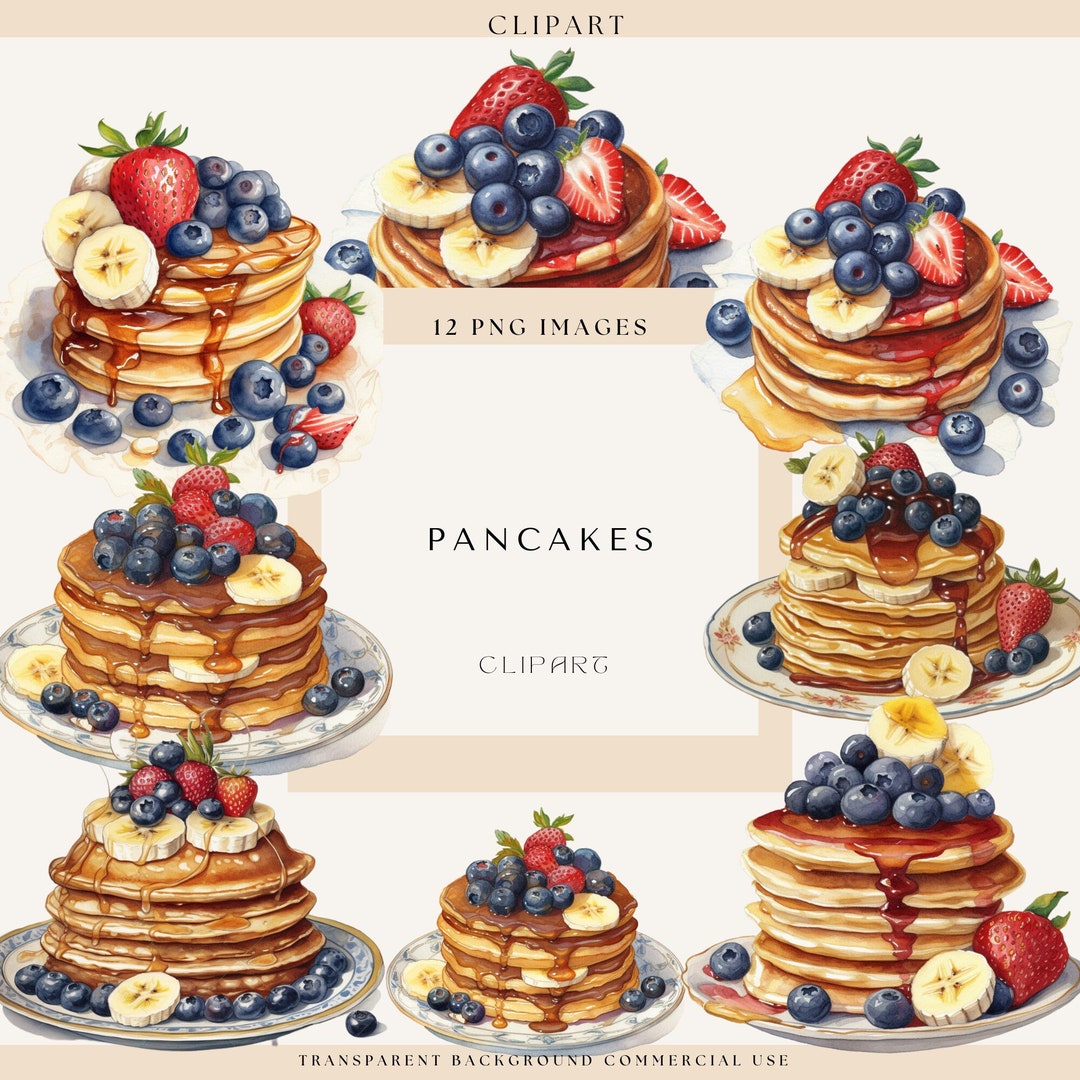Watercolor Pancake Clipart, Sweet Breakfast Clipart Bundle, Fruits Png ...
