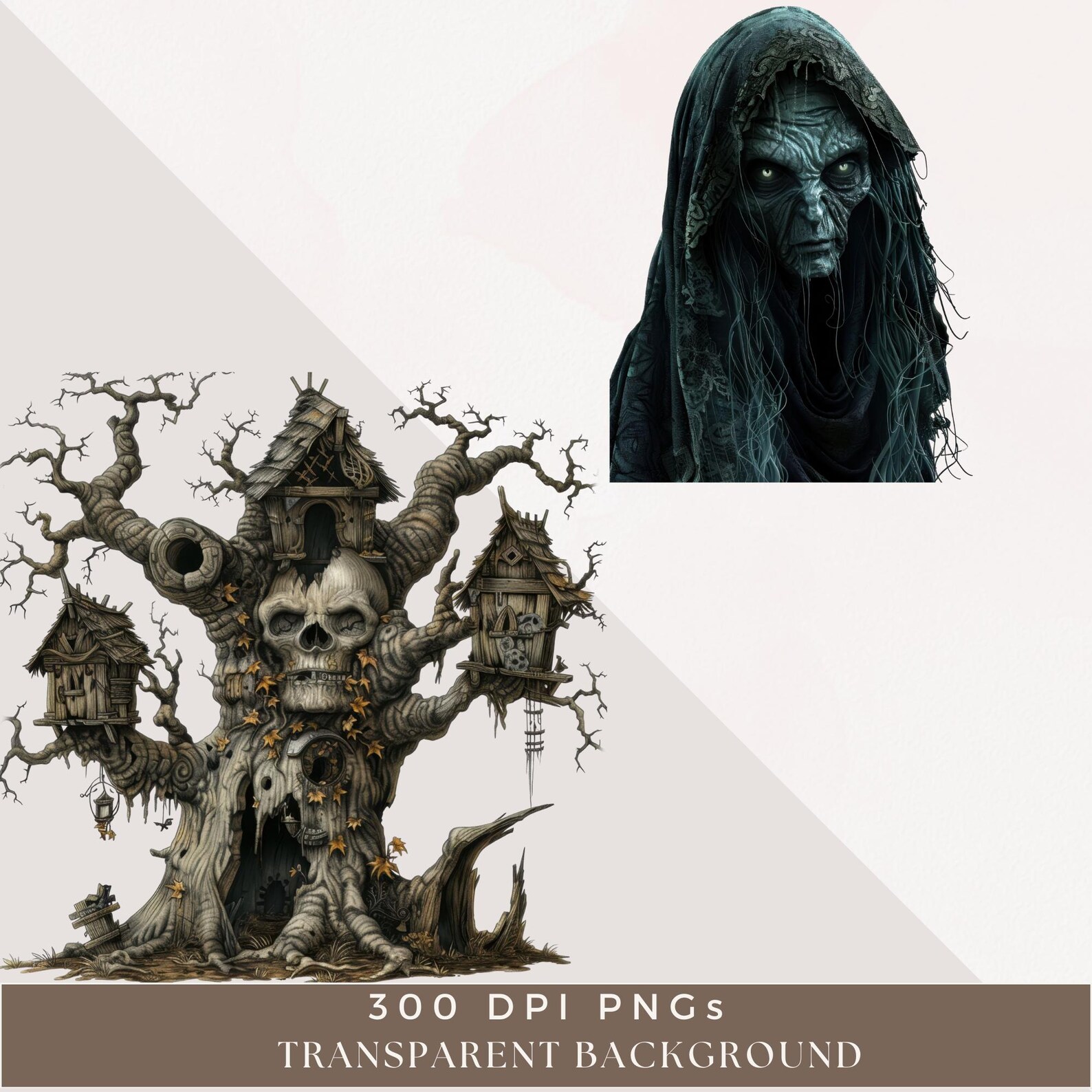 Halloween Tree Clipart, Skull Trees Forest Clipart, Magical Witches Junk Journal, Horror Forest ...