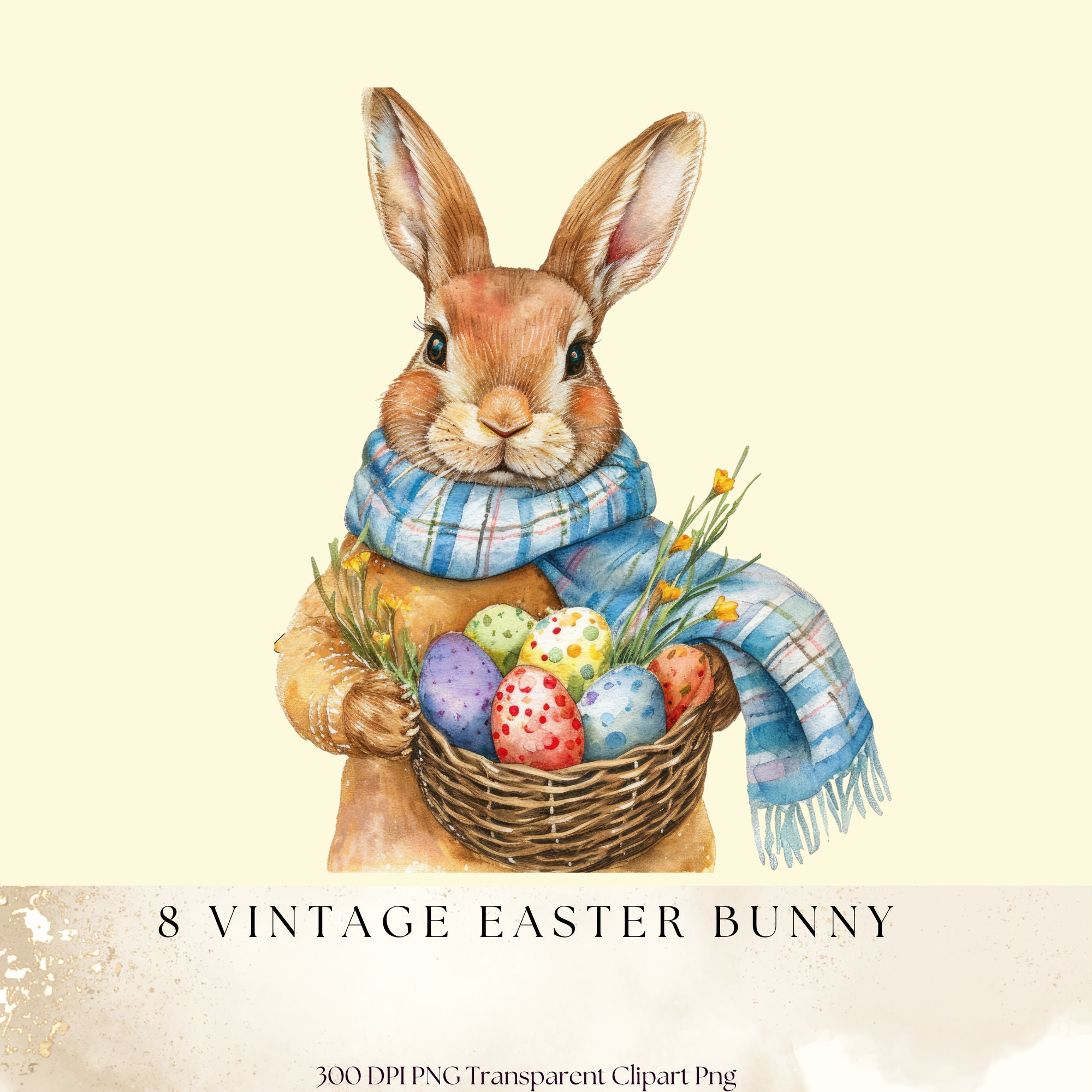 Vintage Easter Clipart, Easter Bunny Clipart, Watercolor Clipart ...