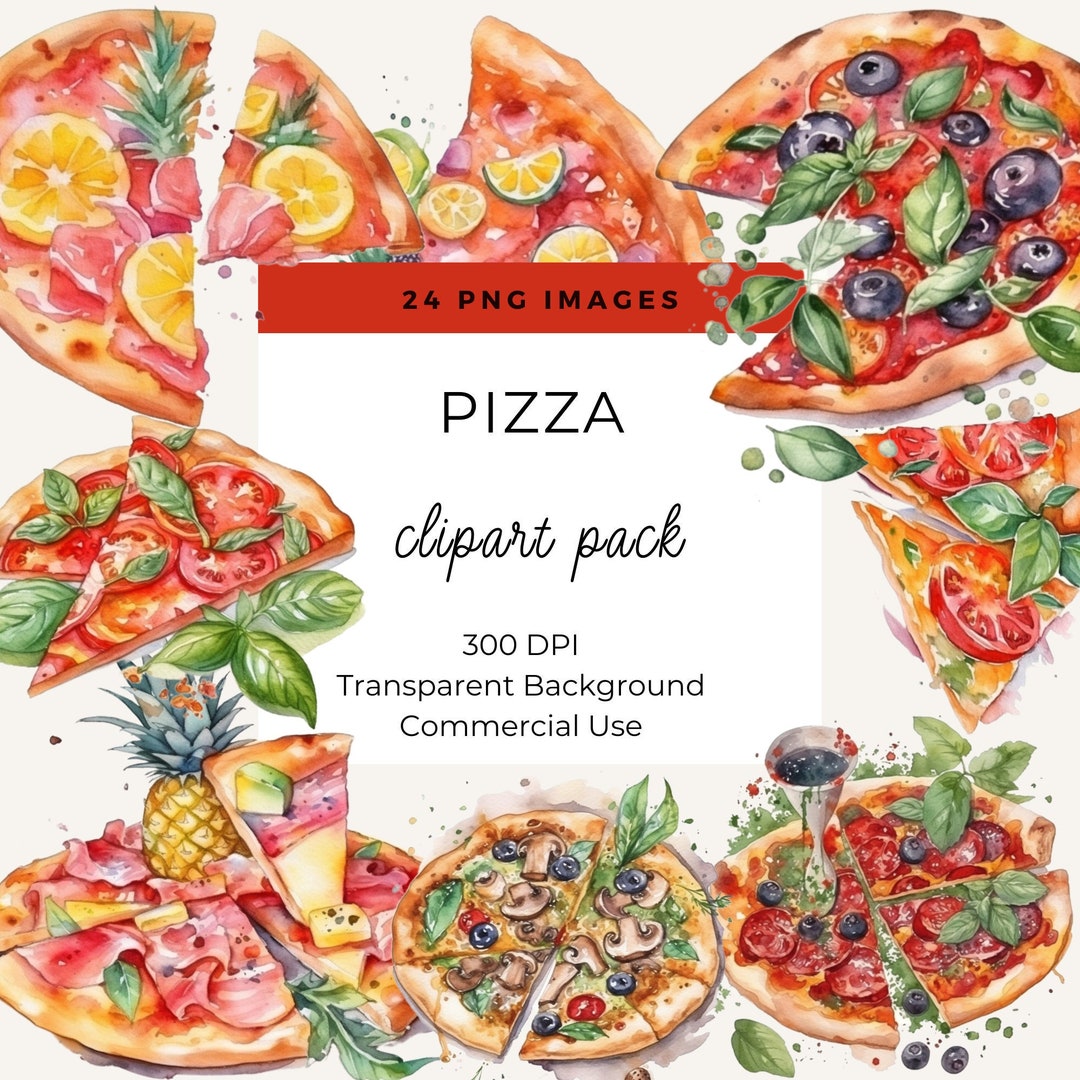 Watercolor Pizza Clipart Bakery PNG Pepperoni Pizza Food - Etsy