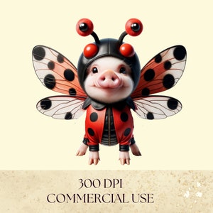Cute Pig Clipart, Lady Bug Pig, Lady Bug Clipart, Fashion Clipart ...