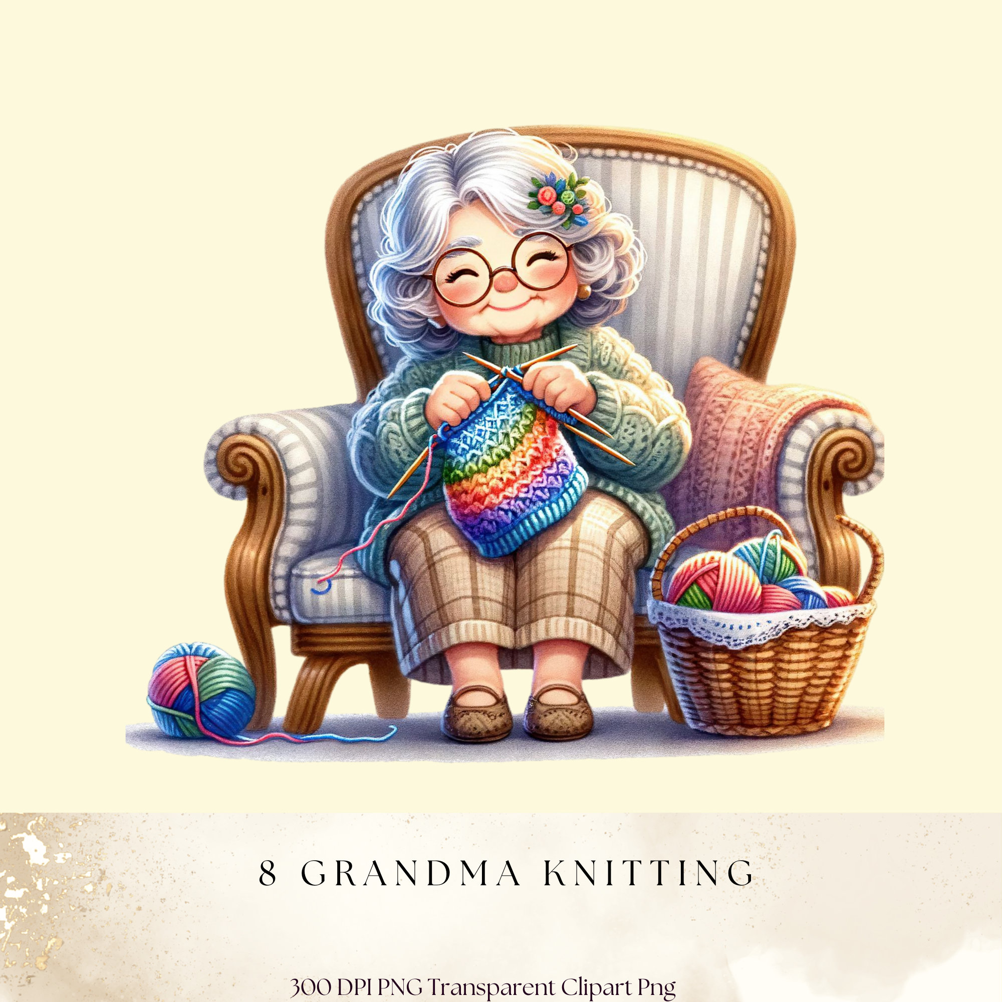Grandma Kitting Clipart, Knitting Clipart, Wool Clipart, Grandma ...