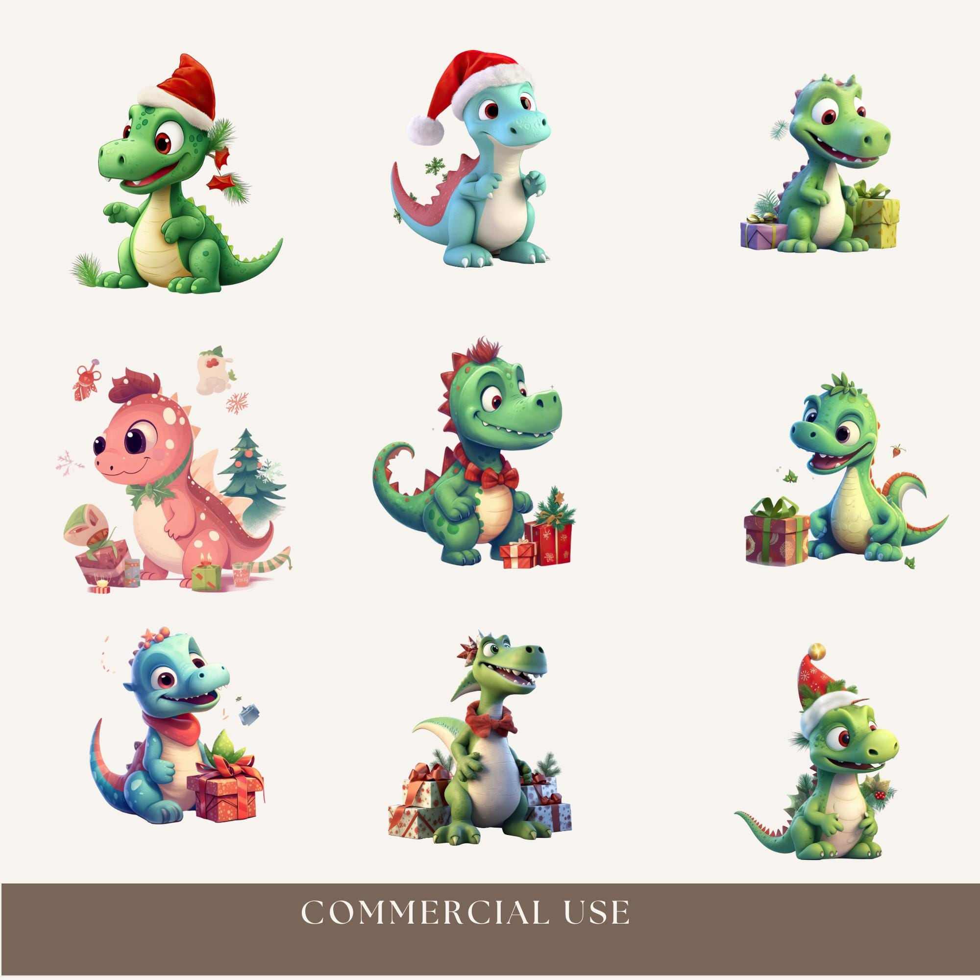 Cute Christmas Dinosaur Clipart, Christmas Clipart, Festive Clipart ...