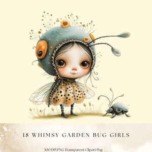 Whimsy Garden Bug Girls, Garden Clipart, Cute Bug Clipart, Whimsical ...