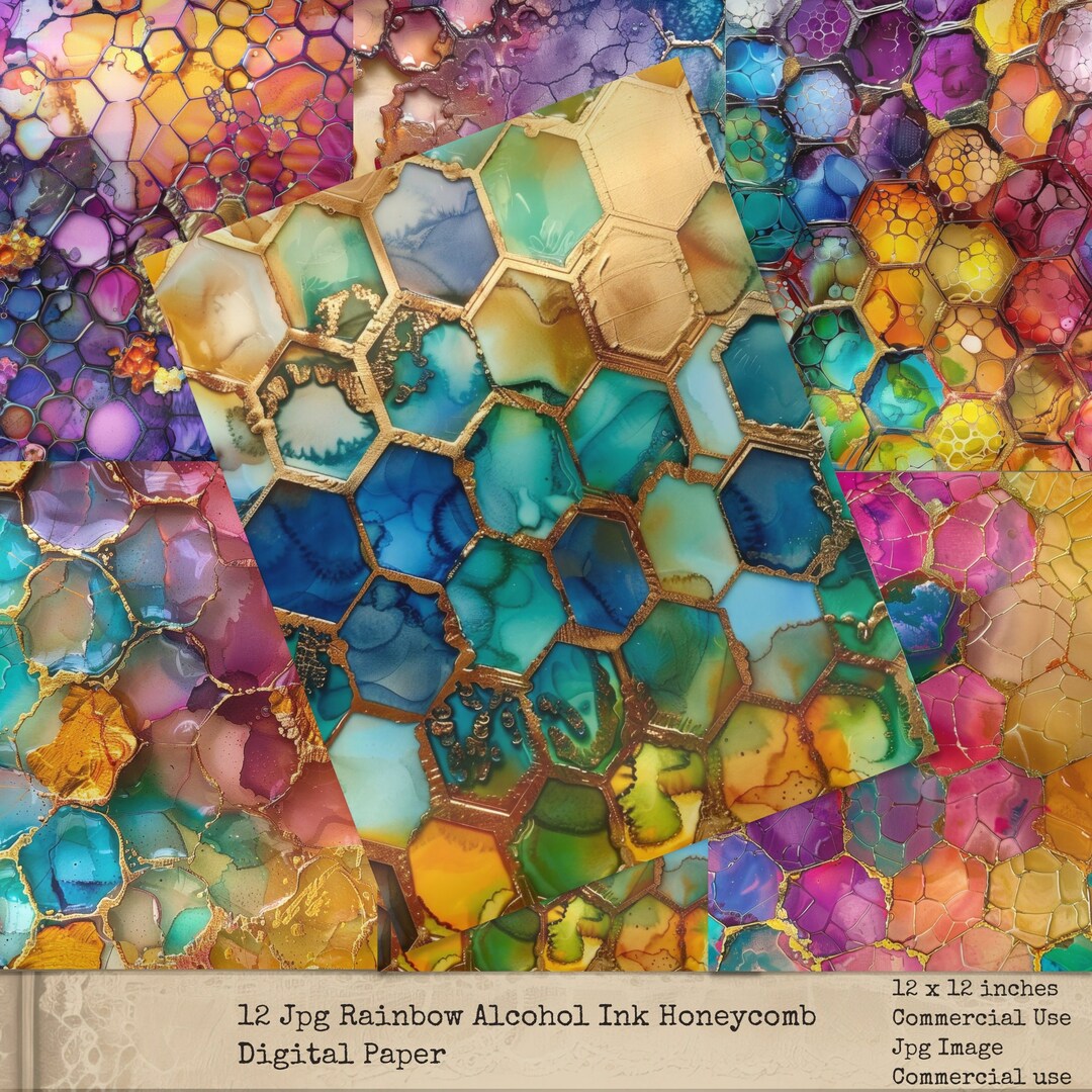 Printable Papers, Alcohol Ink Honeycomb Digital Papers, Rainbow ...