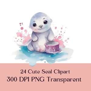Watercolor Baby Seal Clipart, Cute Animal Clipart Bundle, Ocean Animal ...