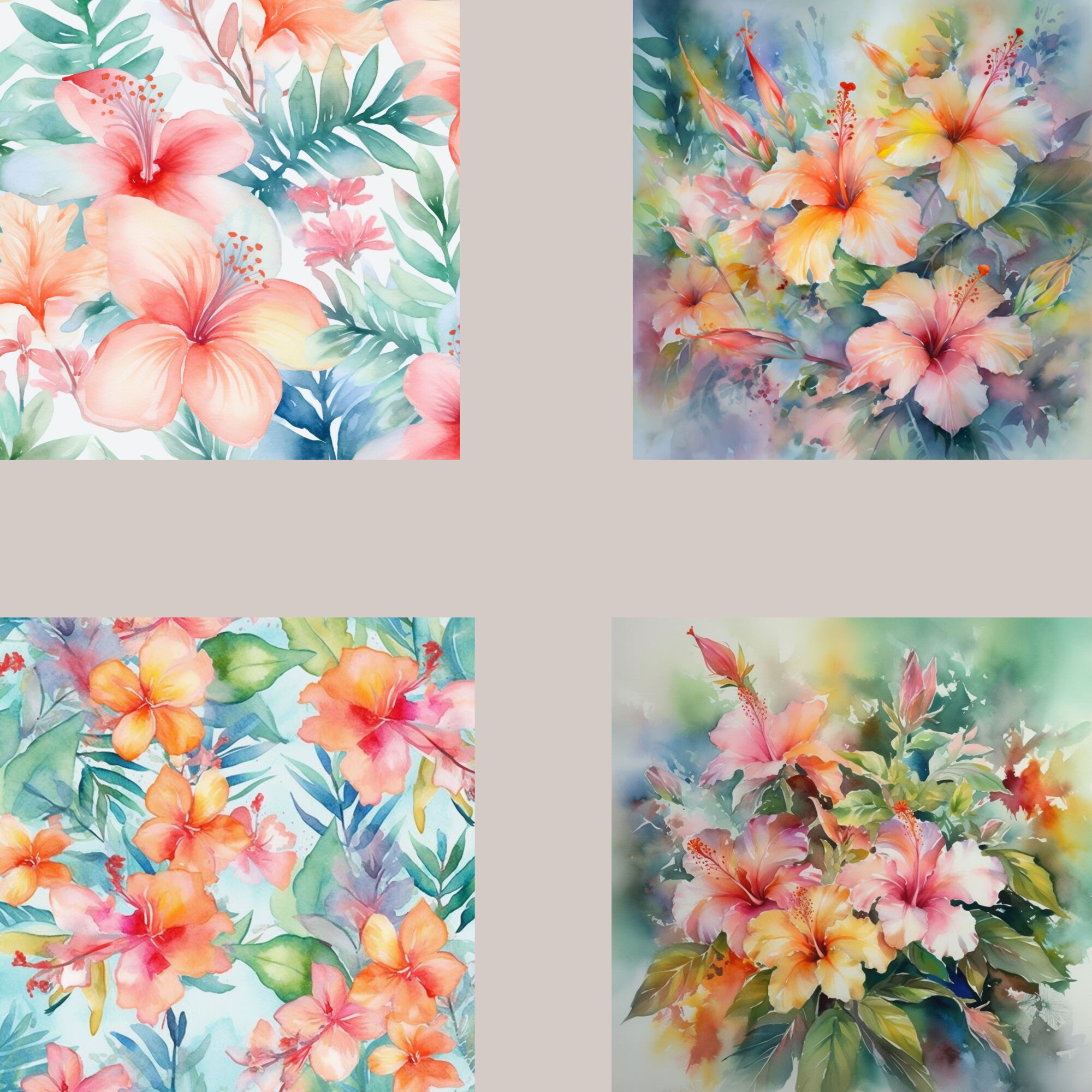 Hawaiian Pastel Tropical Digital Paper, Scrapbook Paper, Digital ...