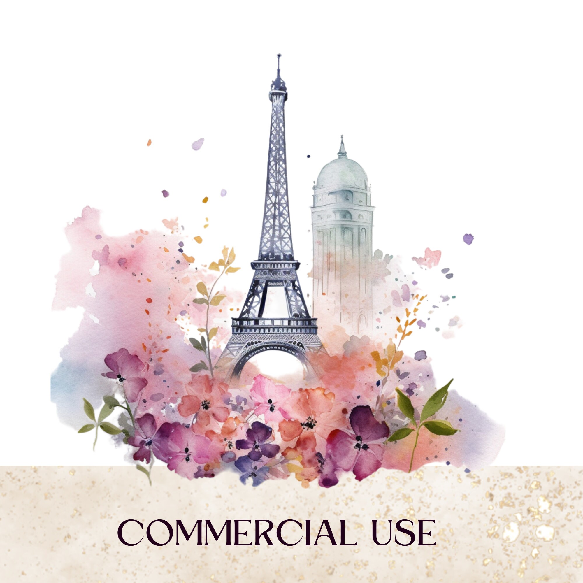 Eiffel Tower Clipart Pack, Paris Floral Watercolor, Illustration ...