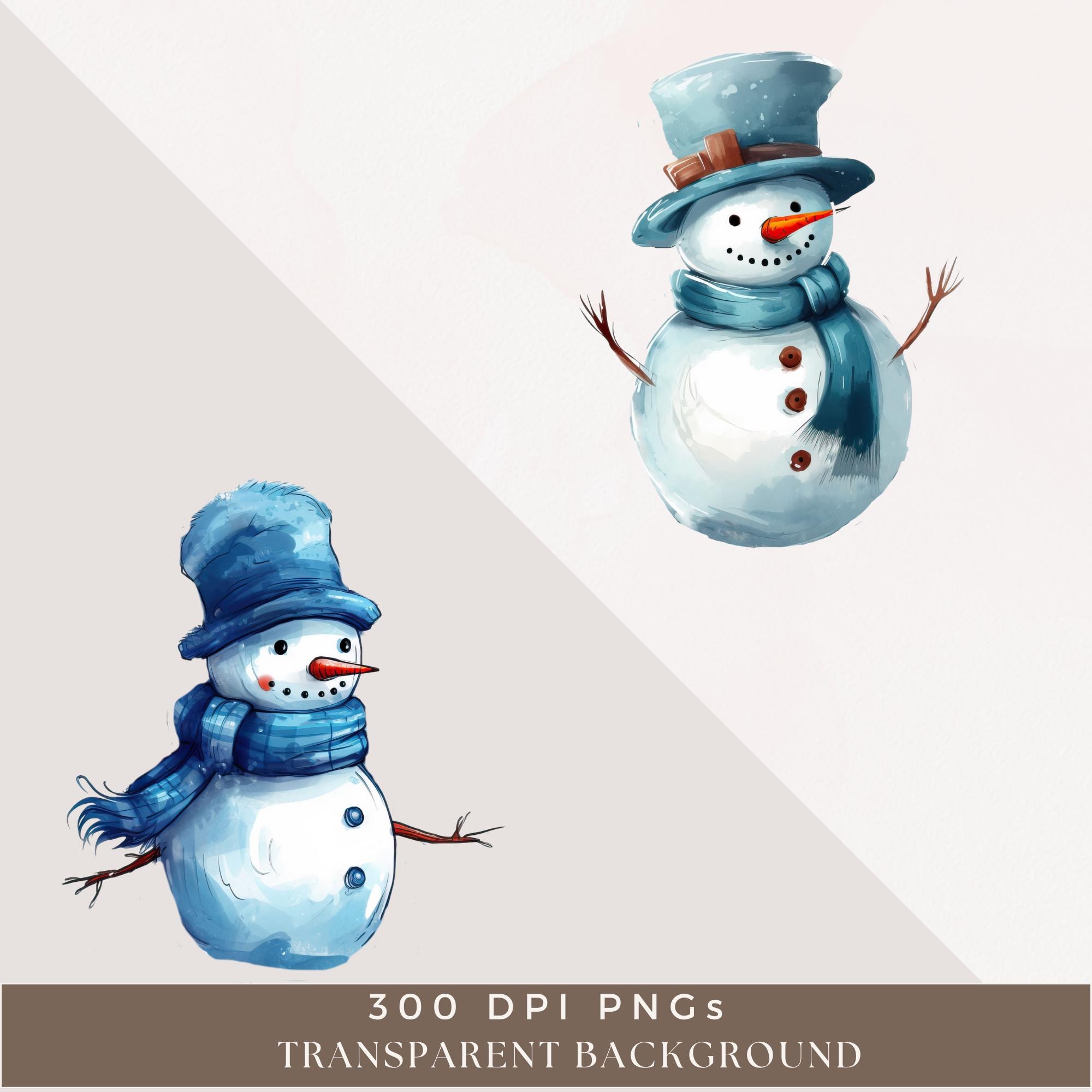 Watercolor Cute Blue Snowman Clipart Bundle, Watercolor Clipart ...