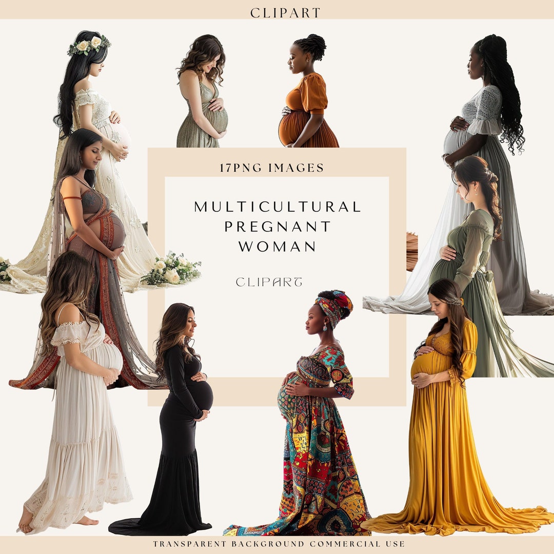Pregnant Woman Clipart, Baby Shower Clipart Multicultural Pregnant ...