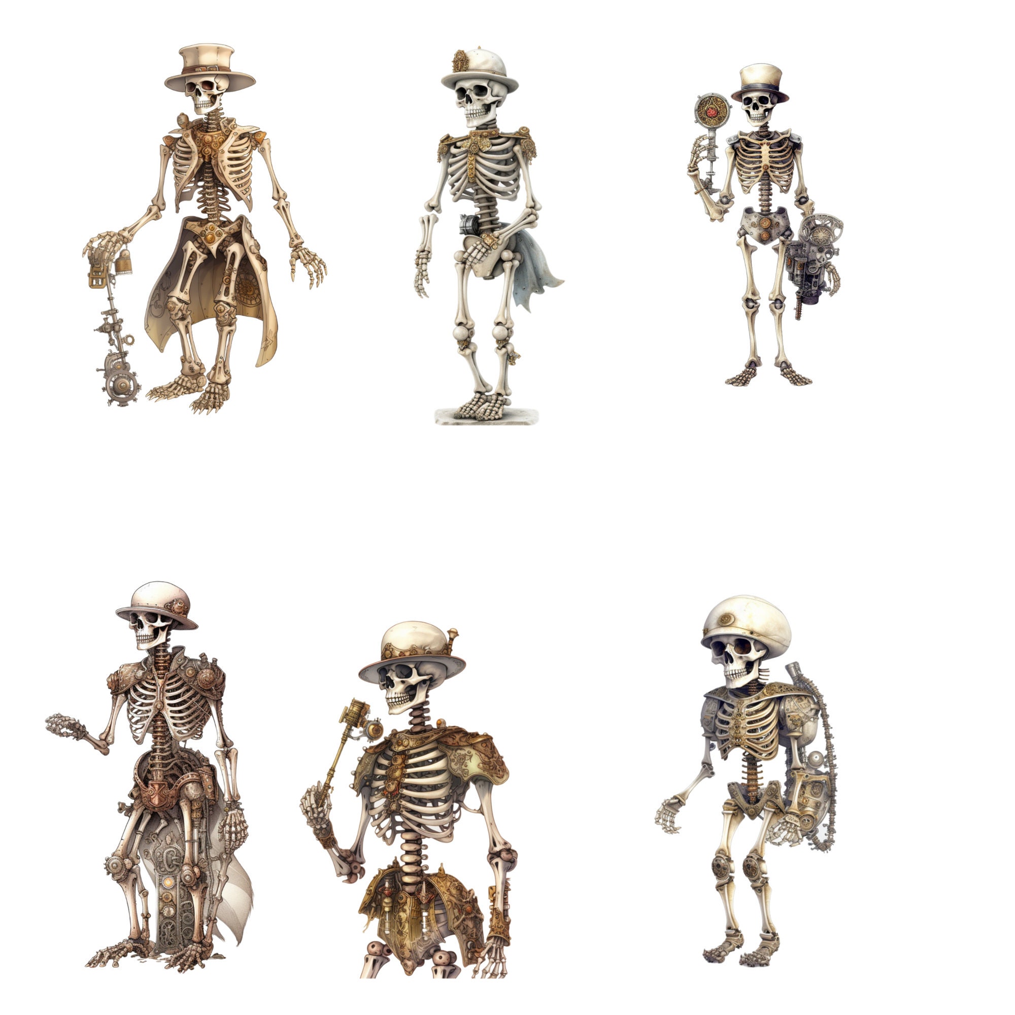 Steampunk Skeleton Bones Clipart, Clipart Steampunk, Halloween Clipart ...