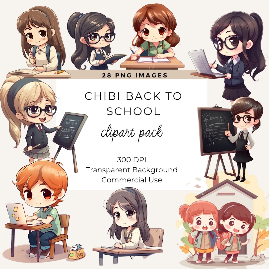 Chibi Cute Teacher Clipart, Boy and Girl Back to School Clipart, Chibi ...