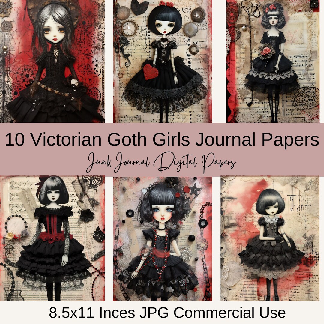 Victorian Goth Girl Junk Journal Paper, Vintage Gothic Halloween Girls ...