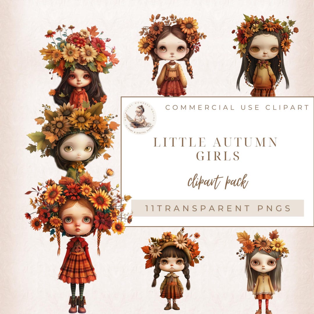 Whimsical Clipart, Autumn Girl Clipart, Seasonal Clipart, Garden ...