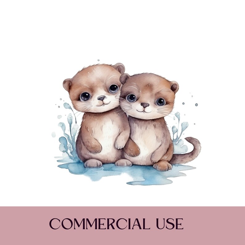 Watercolor Otter Clipart, Baby Otters, Sea Creatures, Watercolor ...
