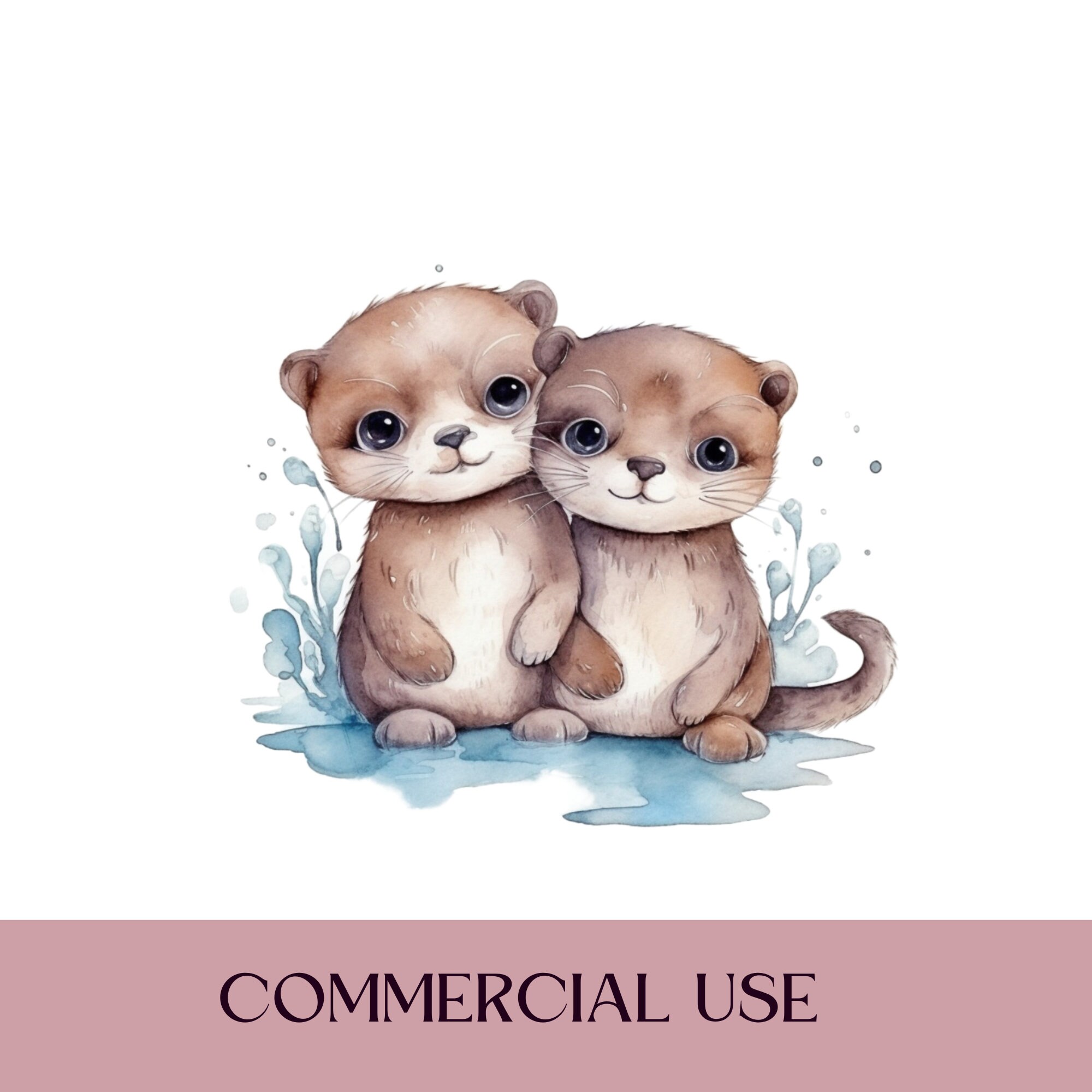 Watercolor Otter Clipart, Baby Otters, Sea Creatures, Watercolor ...