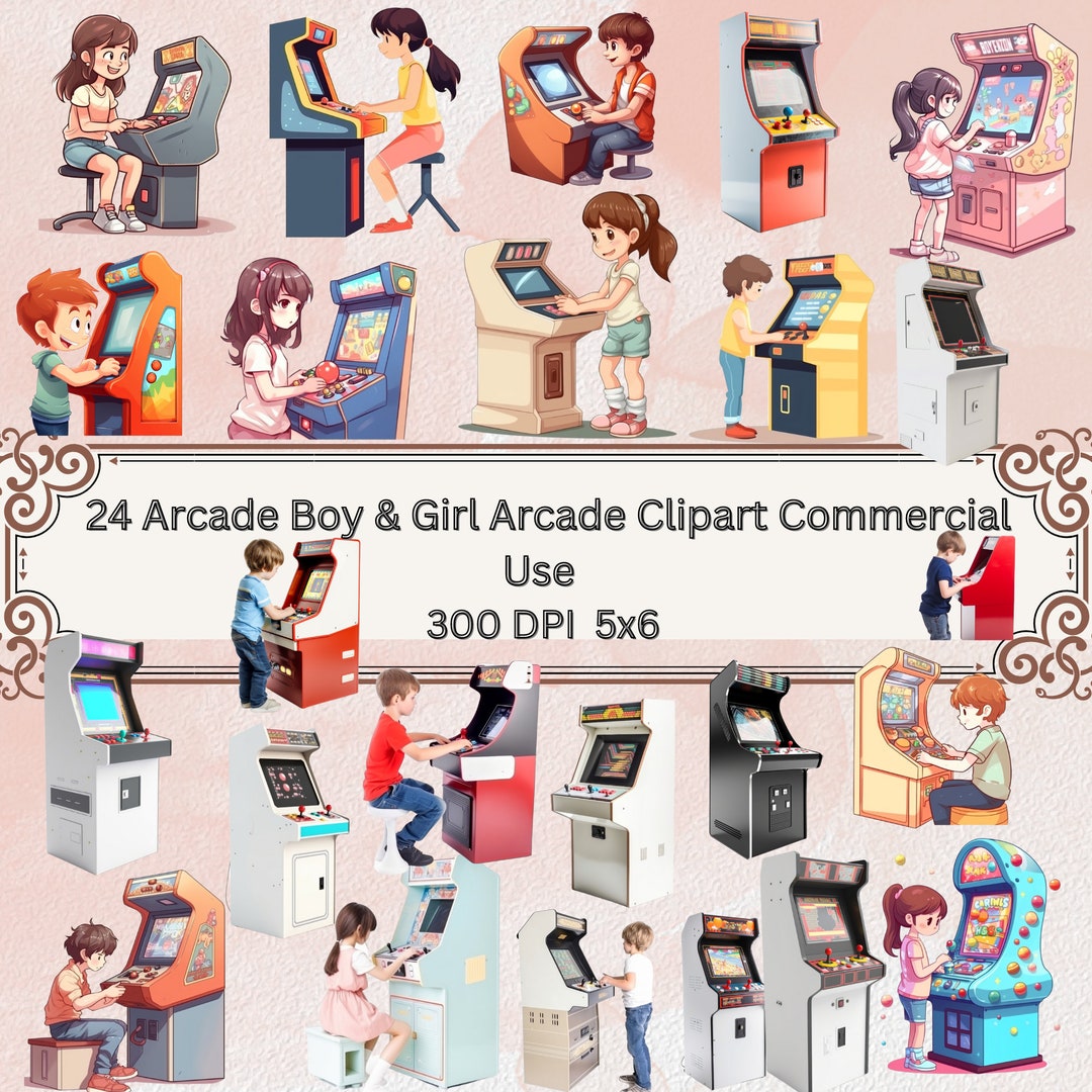Arcade Machine Clipart Gaming Clipart Cartoon Boy and Girl - Etsy