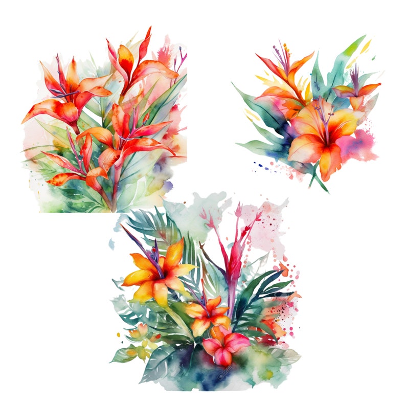 Tropical Watercolor Floral Clipart, Summer Clipart, Tropical Flowers ...
