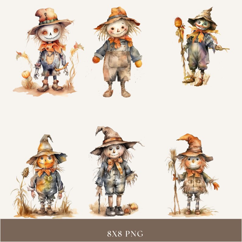 Watercolor Scarecrow Clipart. Autumn Clipart, Commercial Use, Junk ...