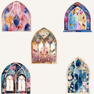 Watercolor Stained-glass Windows Clipart, Vintage Church Window With ...