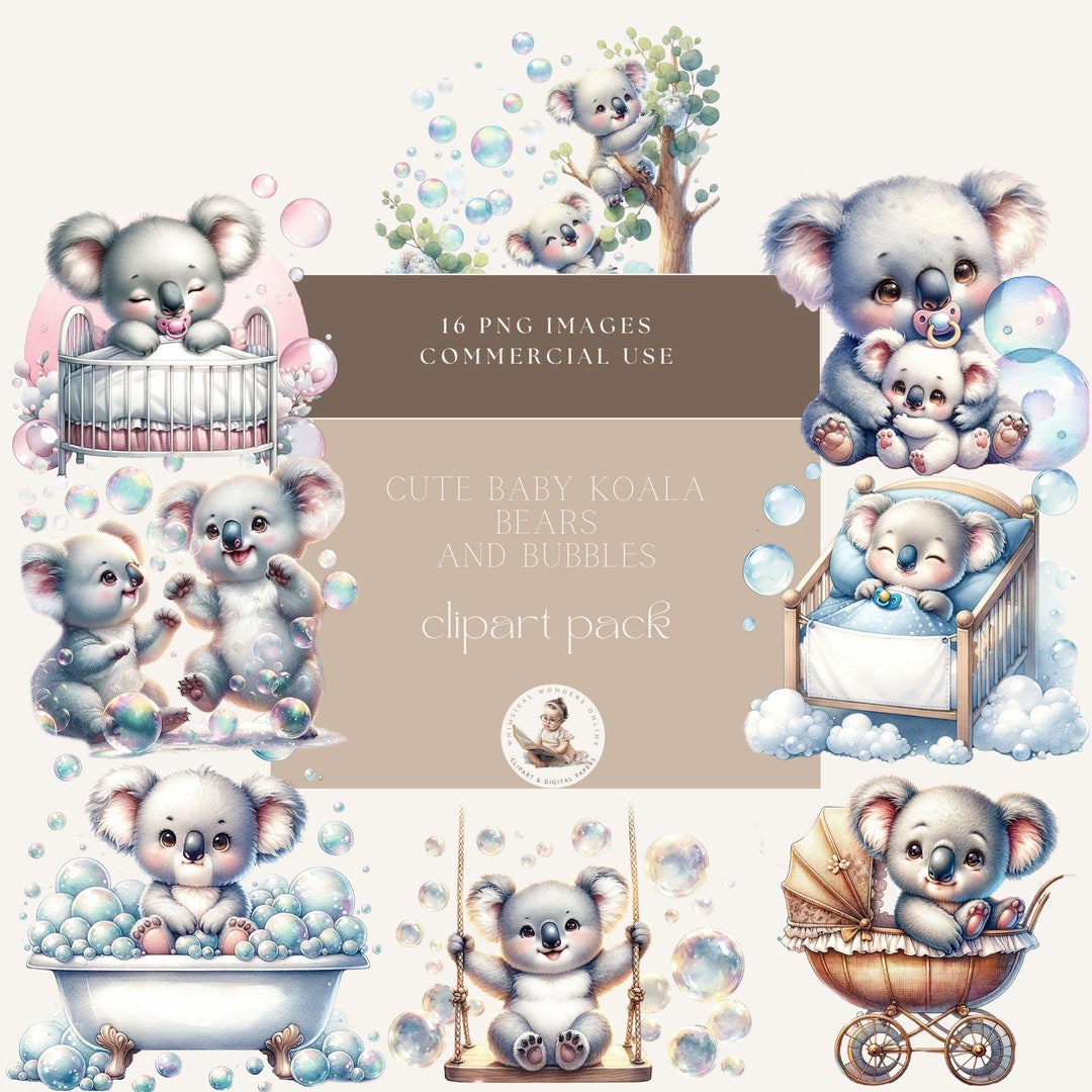 Cute Baby Koala Watercolor Clipart, Australian Zoo Animal Png, Baby ...