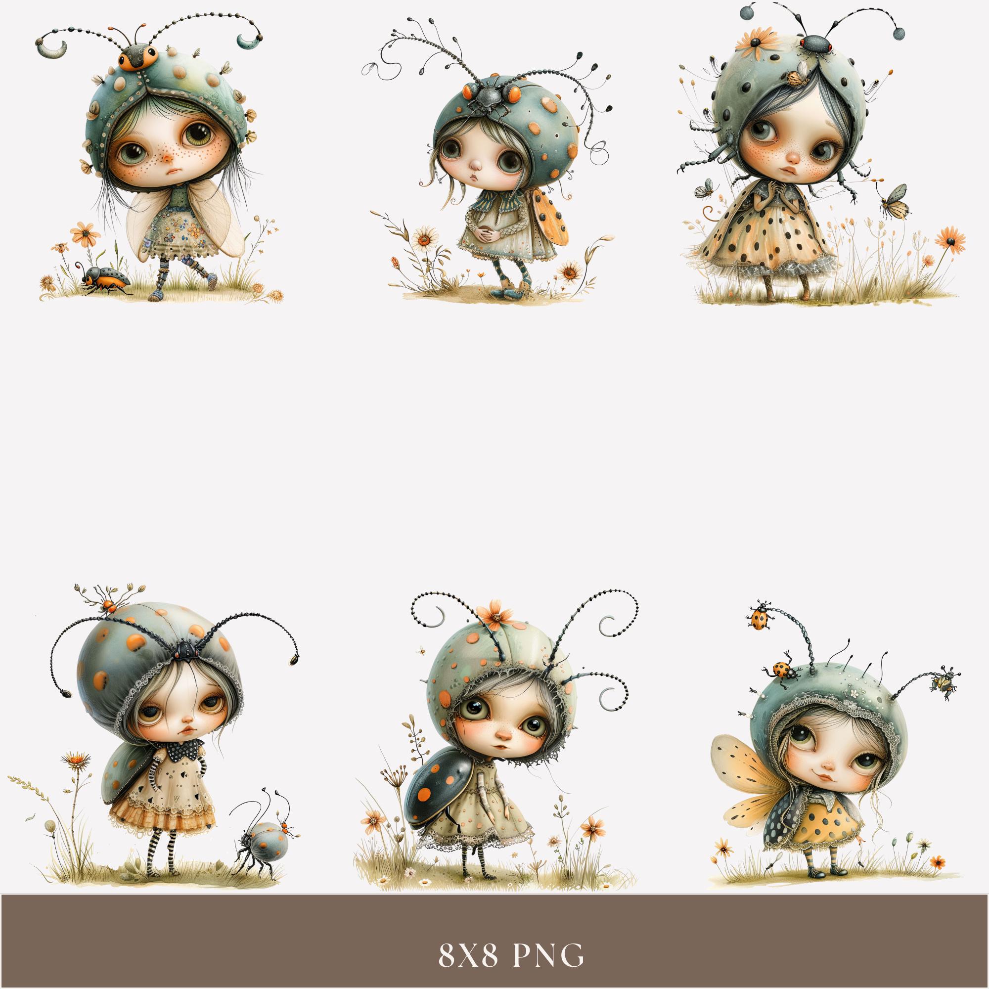 Whimsy Garden Bug Girls, Garden Clipart, Cute Bug Clipart, Whimsical ...