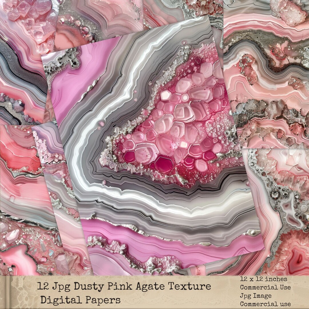 Dusty Pink Sparkling Geo Crystal Digital Papers, Pink Agate Geode ...