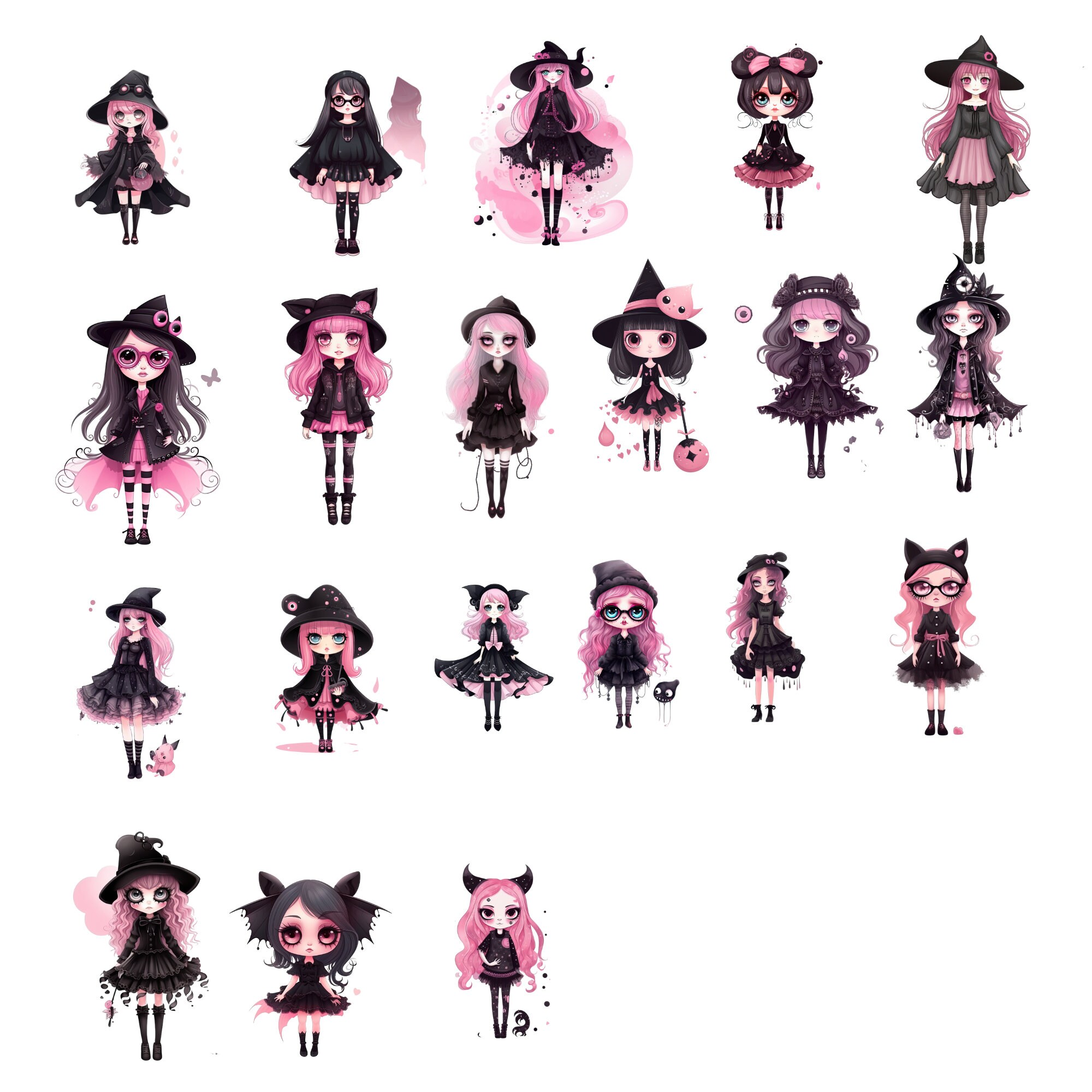 Watercolor Pink Goth Girl Clipart Halloween Clipart Digital - Etsy