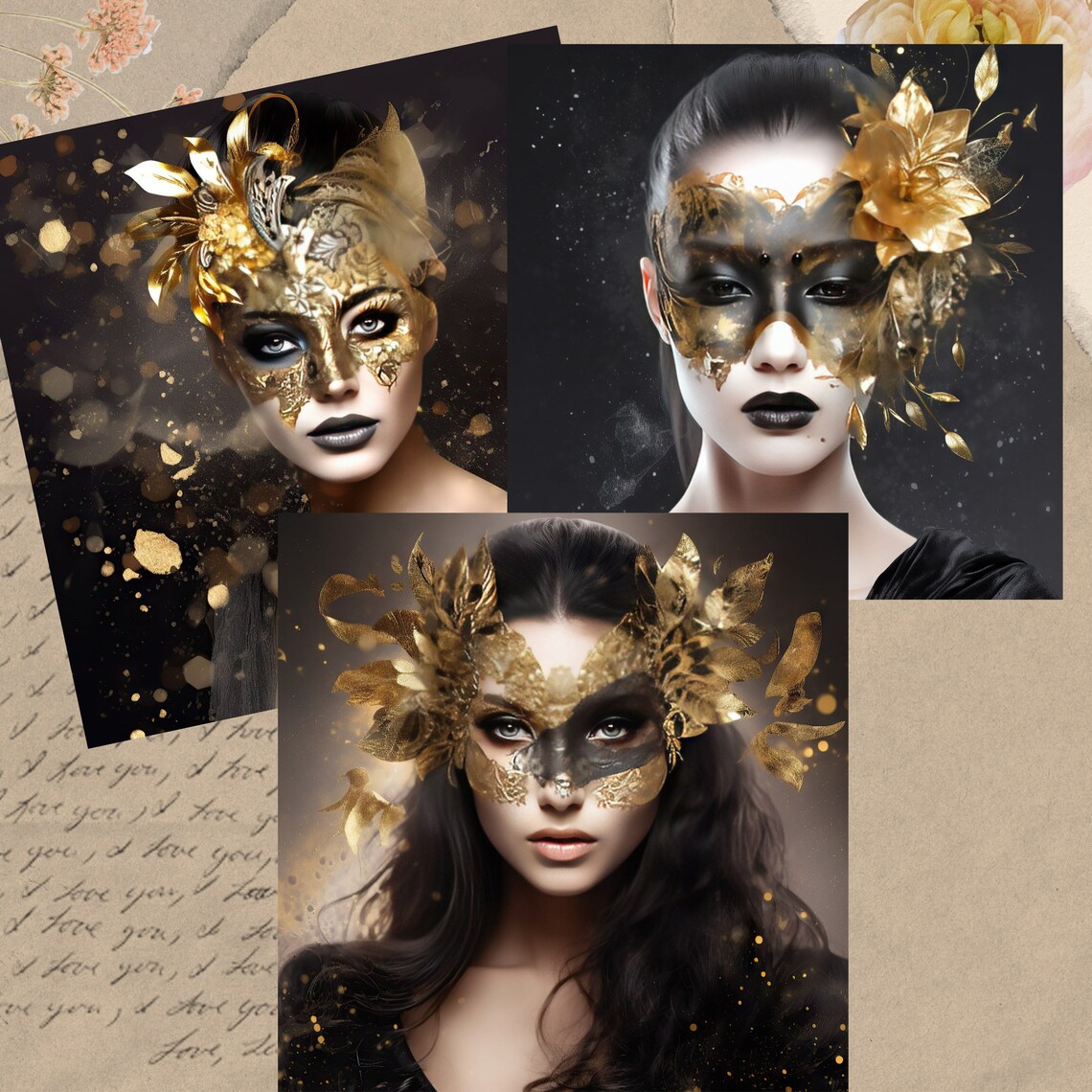Masquerade Mask Digital Paper Pack, Planner Cover, Collage Sheets, Junk ...
