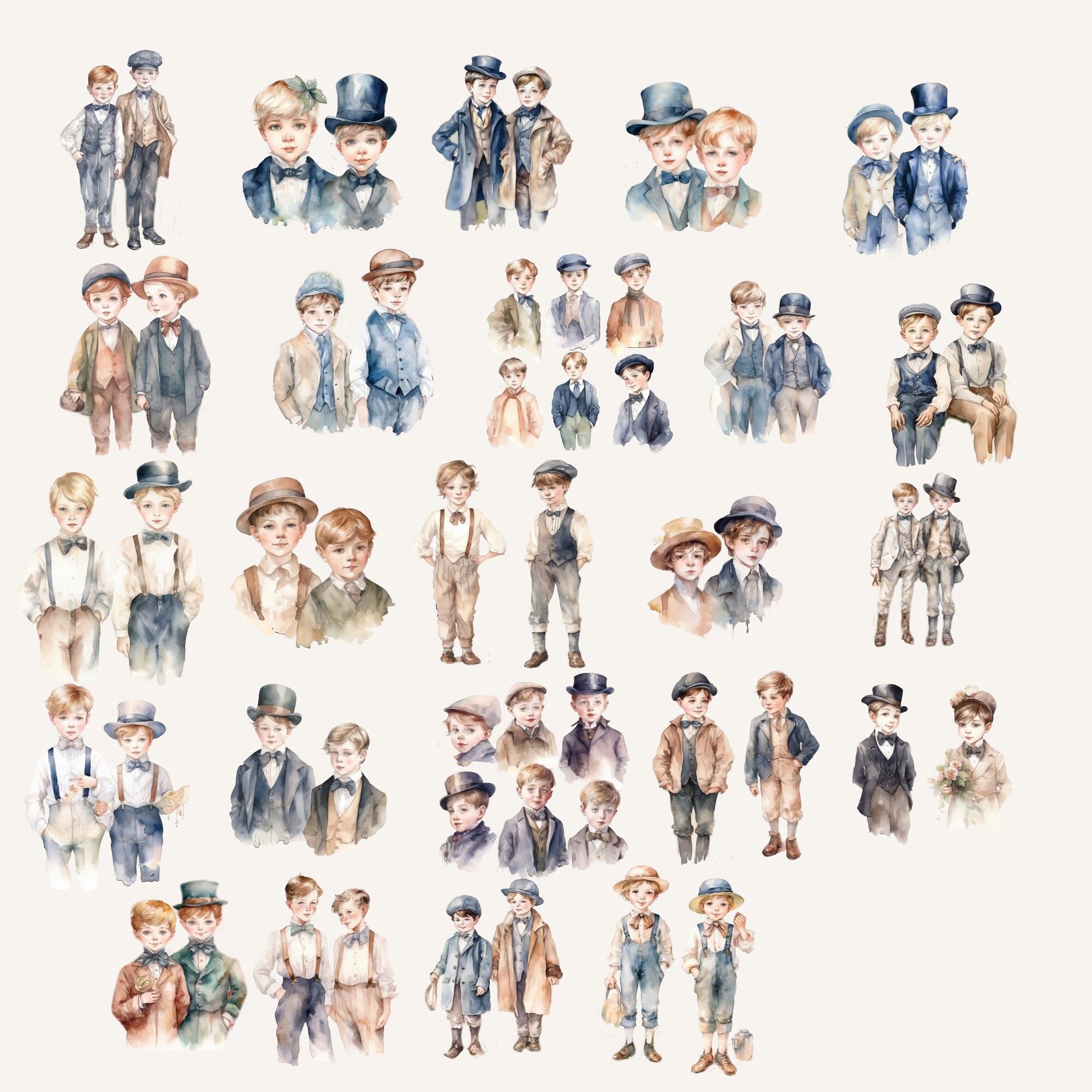 Vintage Boys Clipart, Victorian PNG, Watercolor Clipart, Scrapbook Junk ...