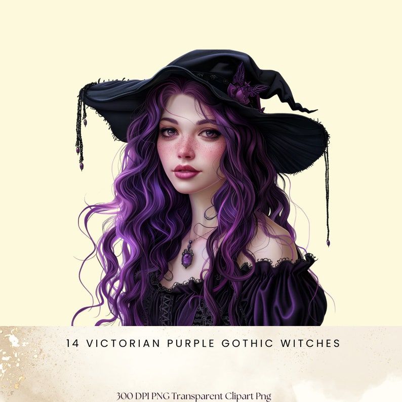Victorian Gothic Purple Witches, Fantasy Clipart, Halloween Clipart ...