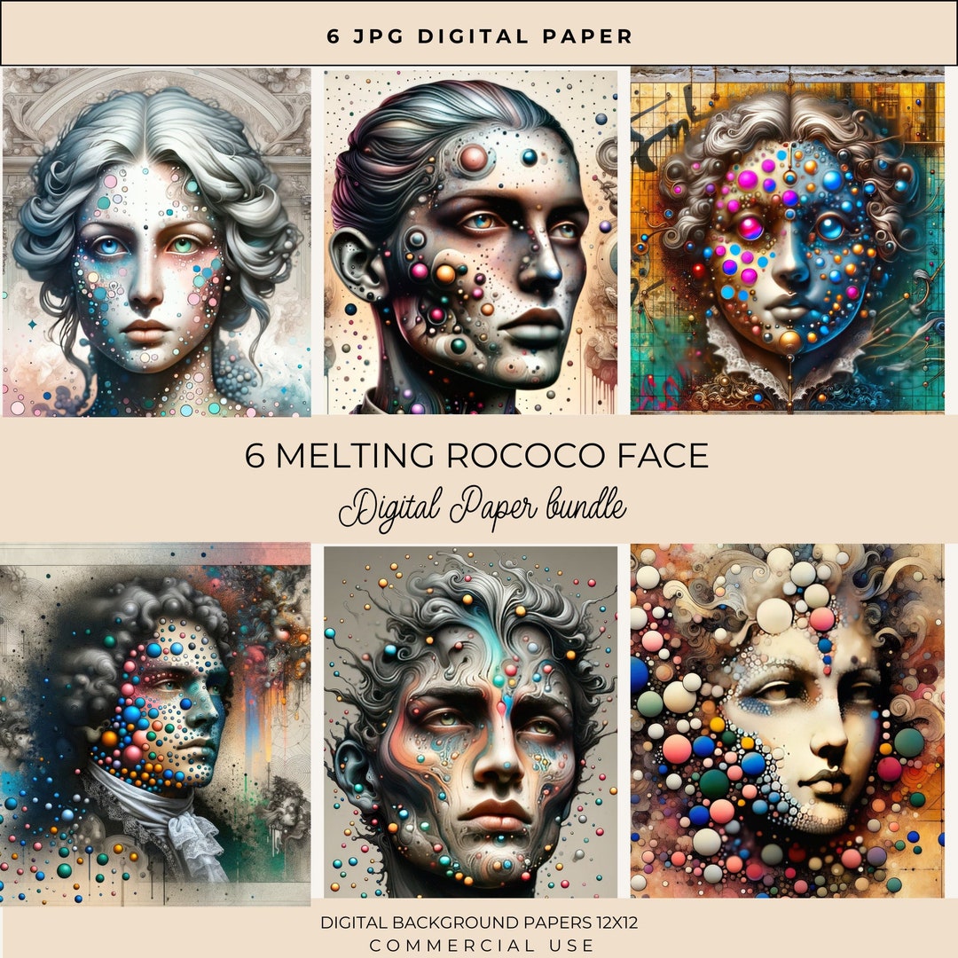 Rococo Digital Paper, Melting Rococo Face, High Quality Jpgs, Journal ...