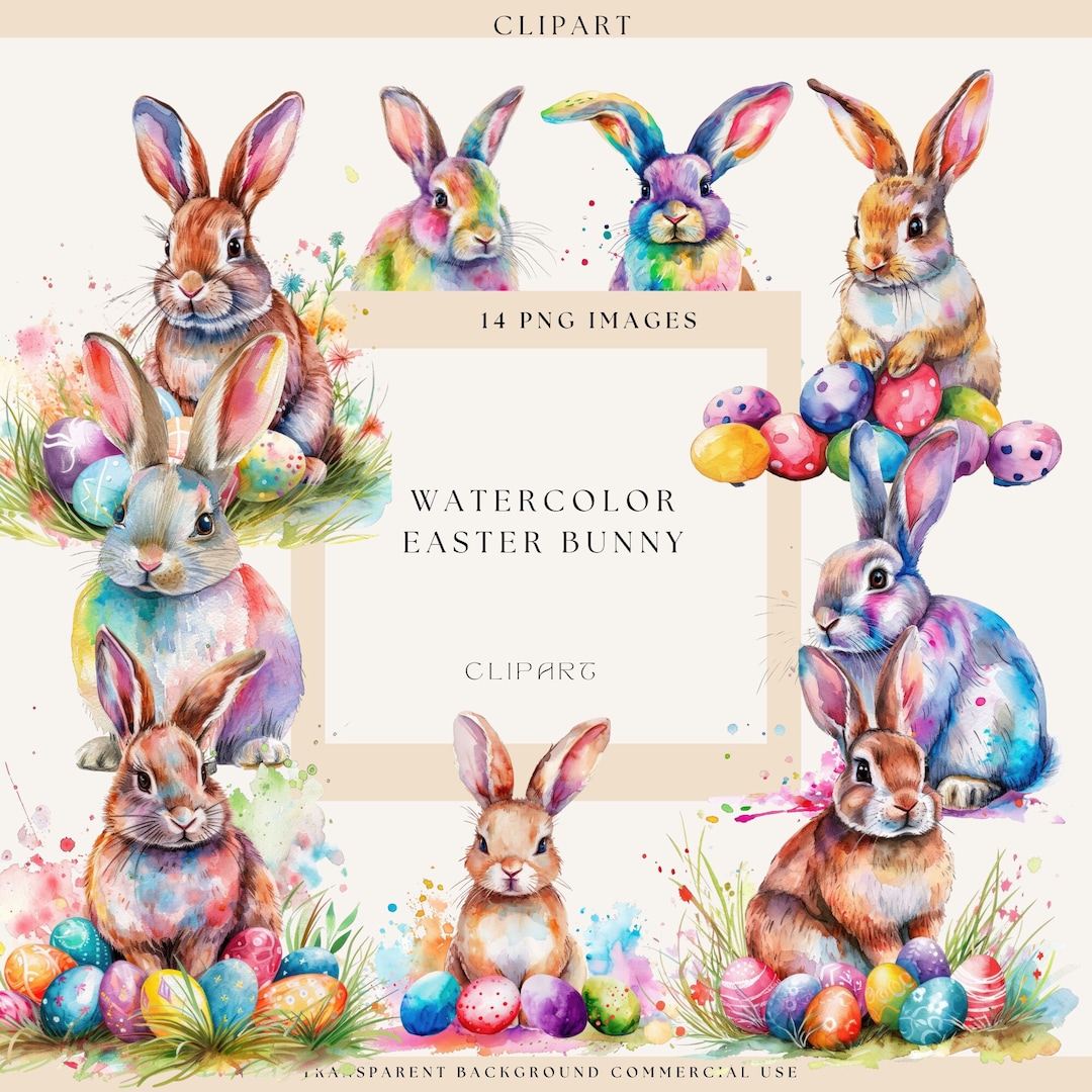 Watercolor Easter Bunny, Easter Clipart, Watercolor Bunnies, Easter ...
