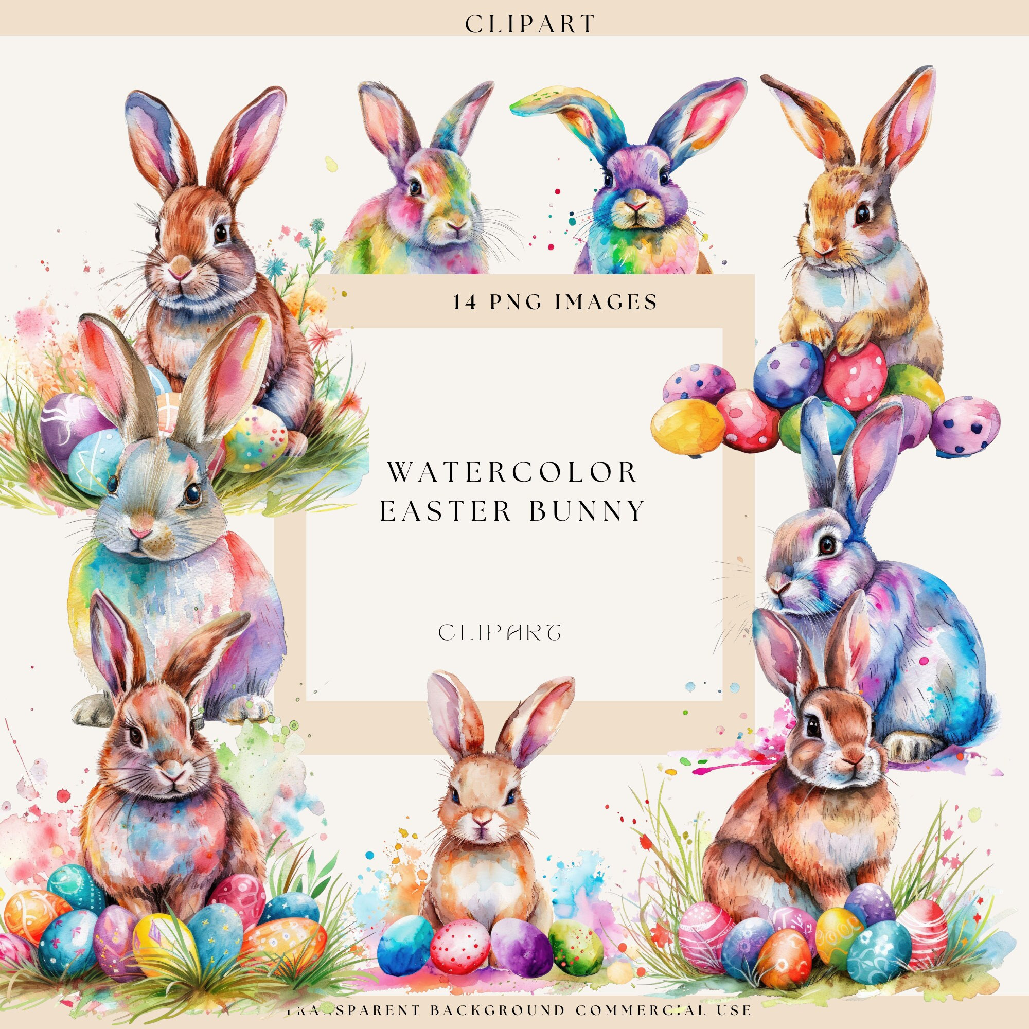 Watercolor Easter Bunny, Easter Clipart, Watercolor Bunnies, Easter ...