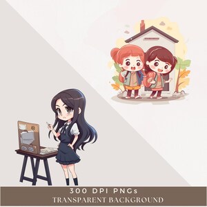 Chibi Cute Teacher Clipart, Boy and Girl Back to School Clipart, Chibi ...