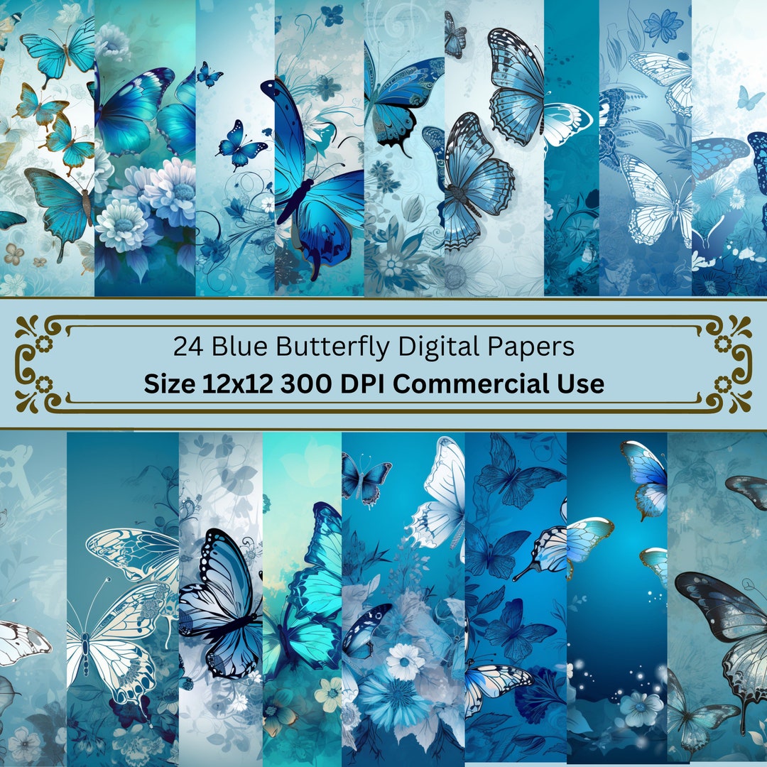 Blue Butterfly Digital Papers, Watercolor Butterfly Seamless Pattern ...