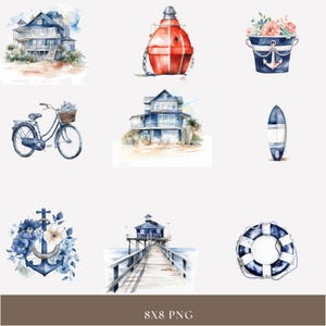 Nautical Watercolor Hamptons Style Clipart, Lighthouse, Watercolor ...