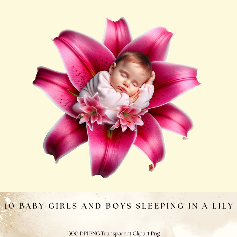 Newborn Clipart, Babies Sleeping in Lily Clipart, Baby Girl Clipart ...