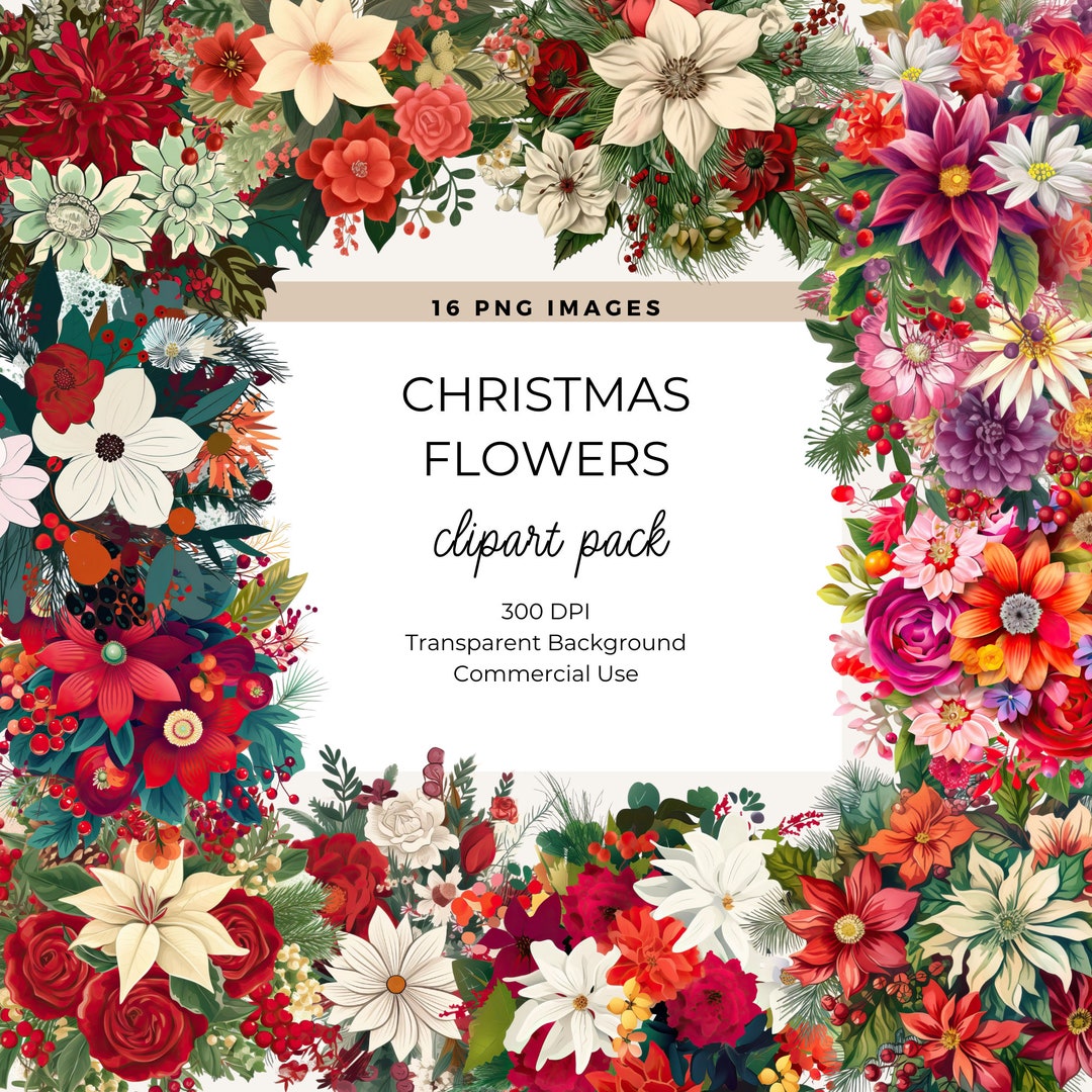 Christmas Floral Bouquet Clipart, Cozy Christmas Clipart, Wedding ...