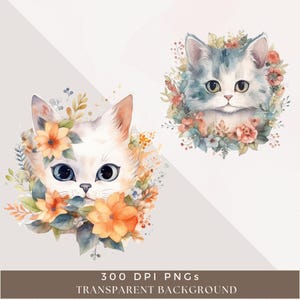 Watercolor Floral Kitten Clipart Bundle,kitten Graphics,kitten ...