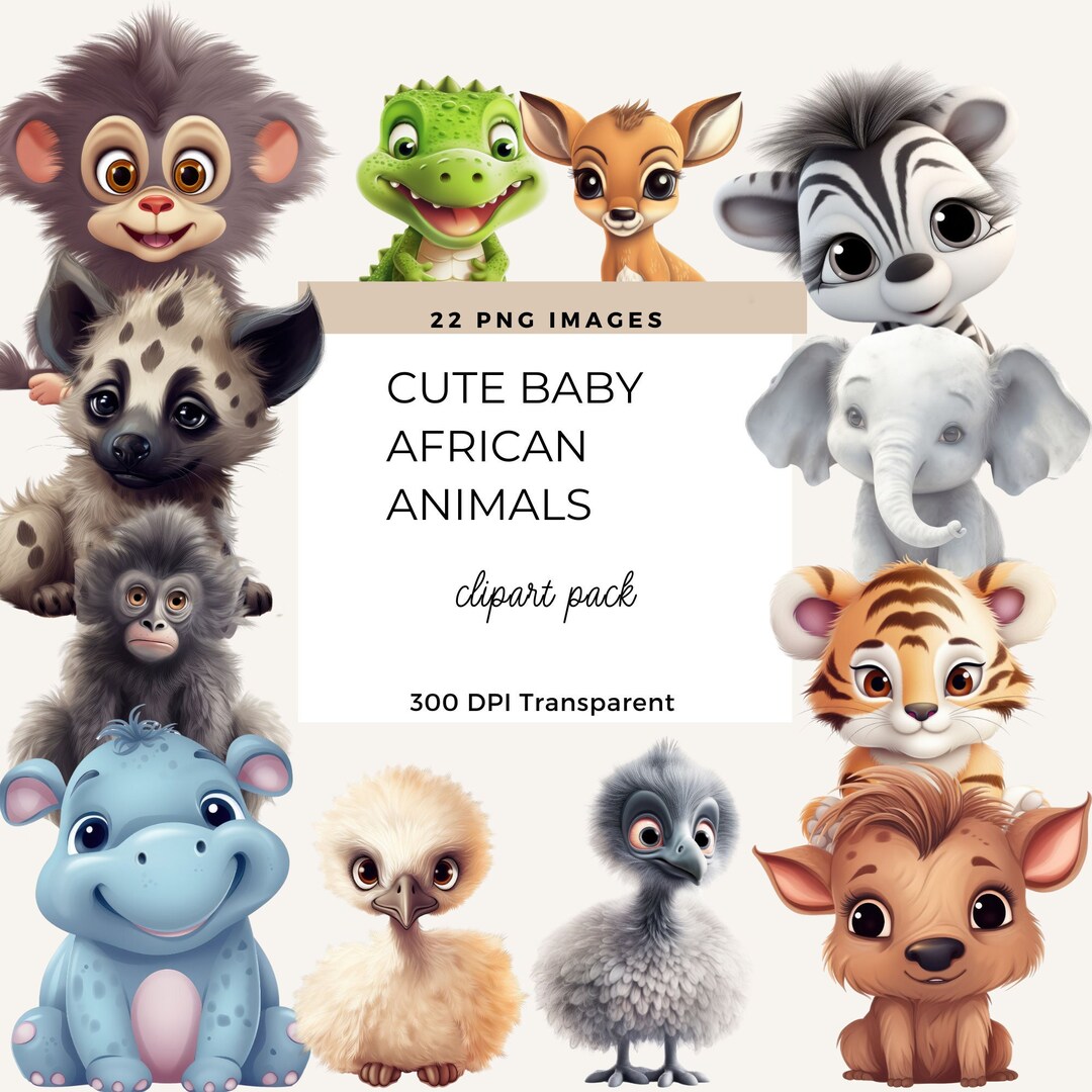 Cute African Baby Animal Jungle Animal Clipart Nursery Art - Etsy